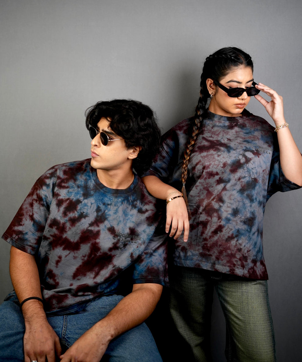 Dust & Shadow - Charcoal Brown Oversized Tie and Dye Tee